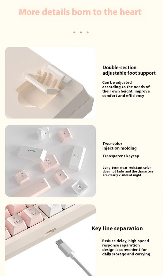 AK82 🌷Tulip White Powder Wired/Wireless Pink and White Mechanical ...