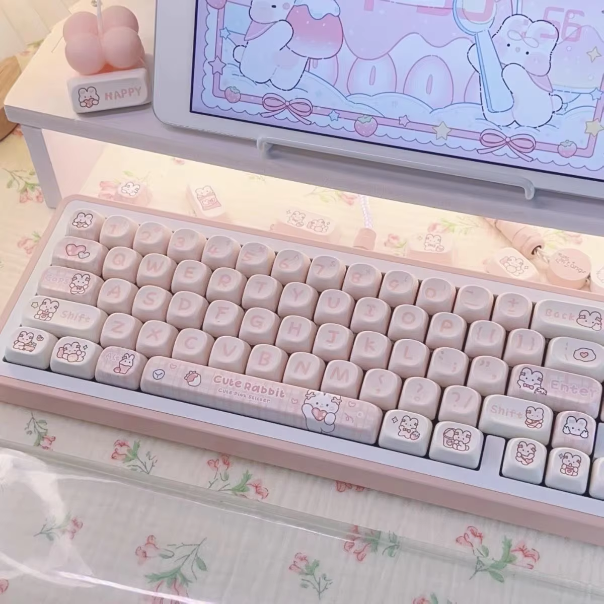 Cute Bunny MOA Keycaps 🐰 Pink Gaming