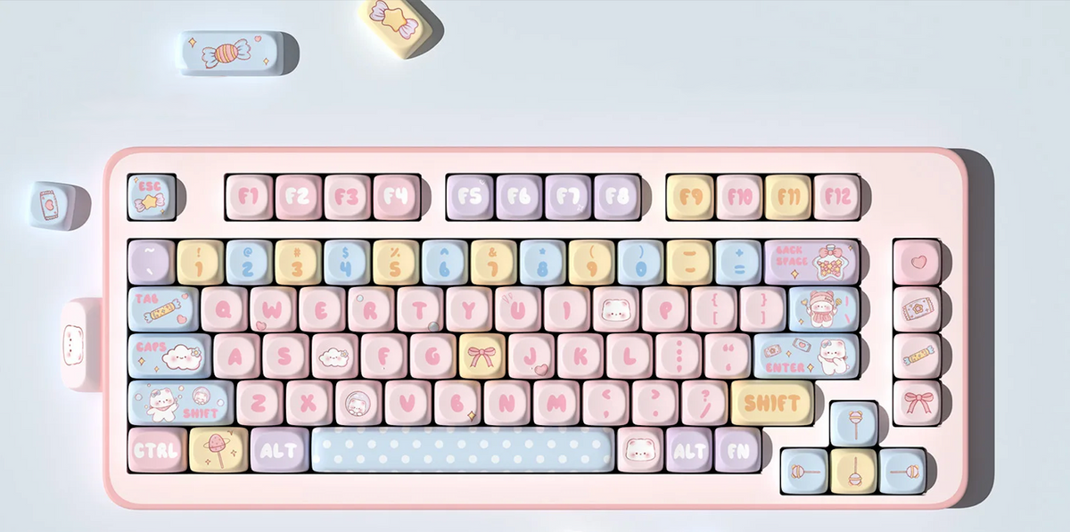 Cute Candy Bear MOA Key Cap Sublimation 131 Key Set | Pink Gaming