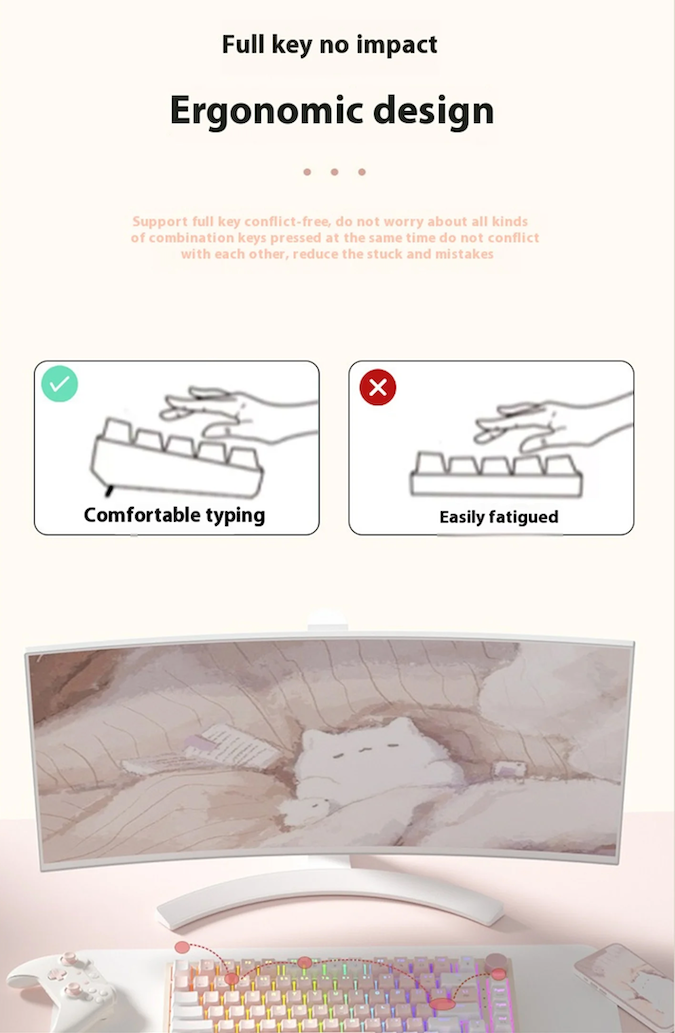 AK82 🌷Tulip White Powder Wired/Wireless Pink and White Mechanical ...