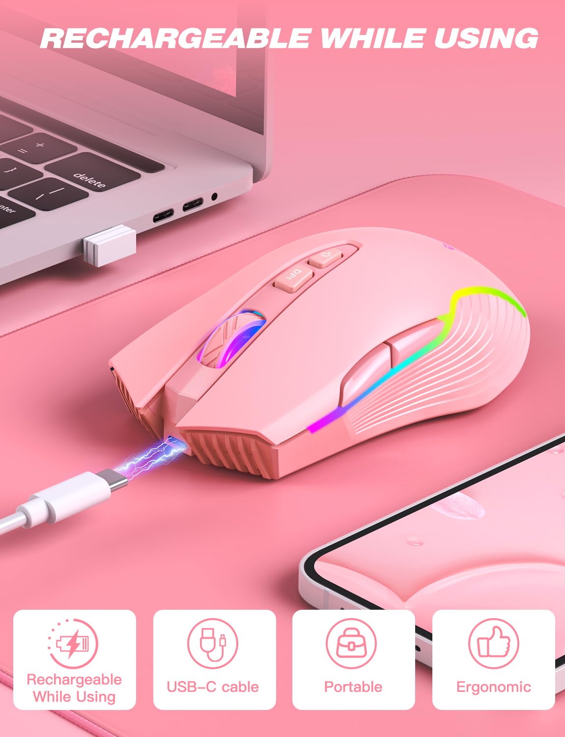 Pink Gaming Mouse - Keeping Gaming Cute 💖 Wireless Mouse | Pink Gaming